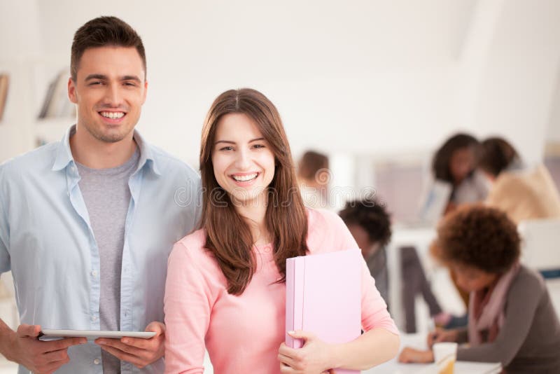 Smiling Caucasian College Students Stock Photo - Image of cheerful ...