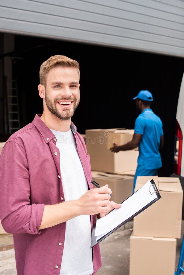 Smiling Caucasian Customer of Delivery Service Stock Image - Image of ...