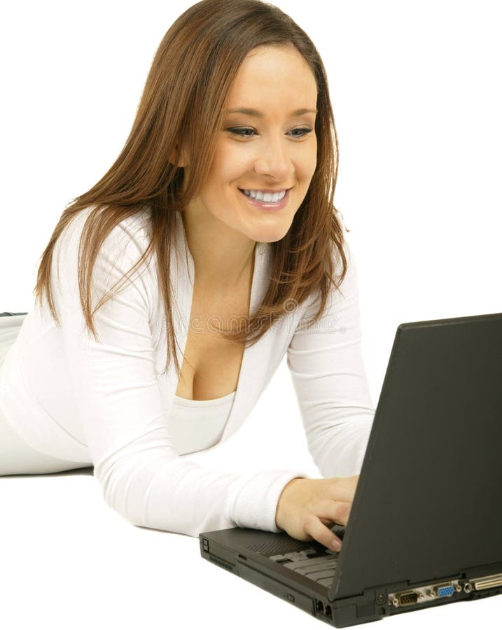Girl using laptop stock photo. Image of working, happy - 3261522