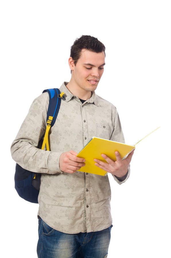 The Smiling Caucasian Student with Backpack Isolated on White Stock ...
