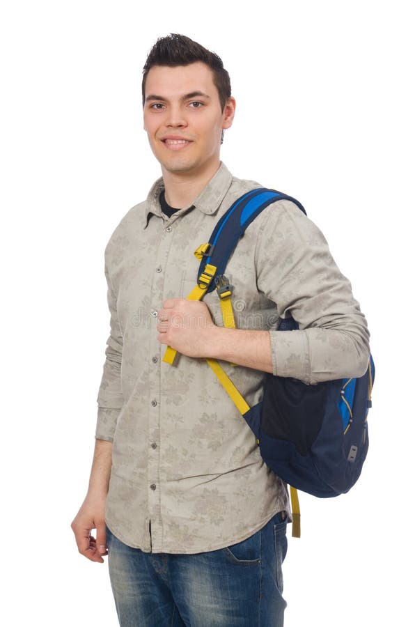 The Smiling Caucasian Student with Backpack Isolated on White Stock ...