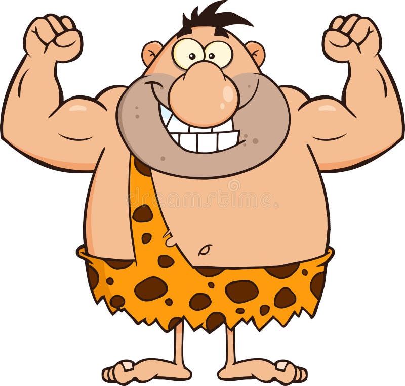 Smiling Caveman Cartoon Character Flexing Stock Illustration ...