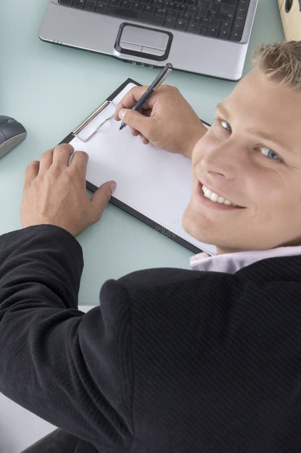 Smiling Ceo with Pen and Writing Board Stock Photo - Image of manager ...