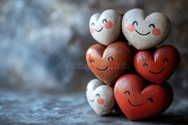 Smiling Ceramic Hearts Balancing on Each Other, Showing Love and ...