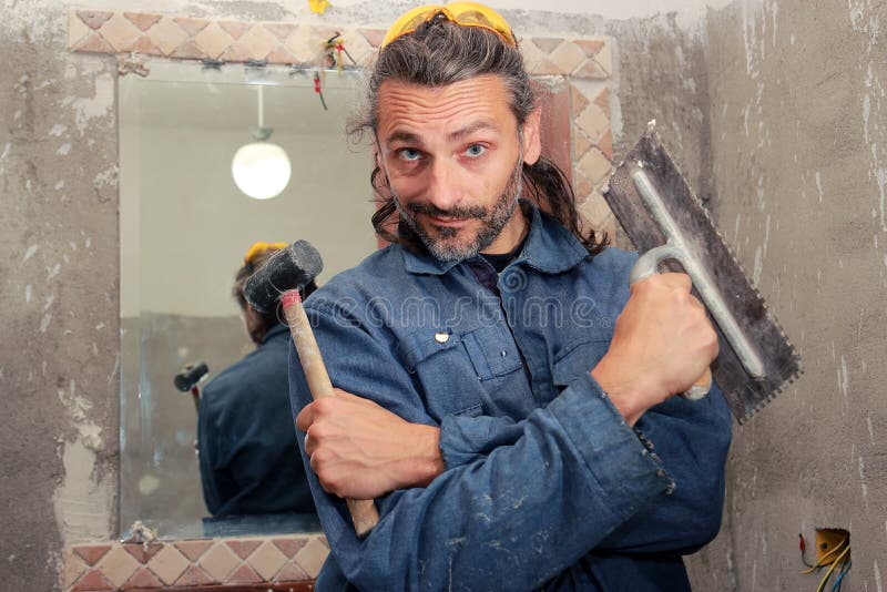 Smiling Ceramic Tiles Worker Stock Image - Image of tile, tiler: 24843675