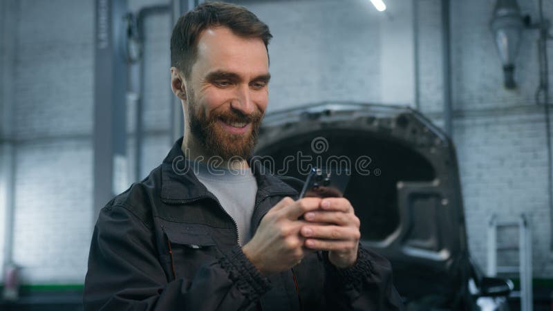 Smiling Cheerful Man 30s Caucasian Guy Auto Mechanic Technical Factory ...
