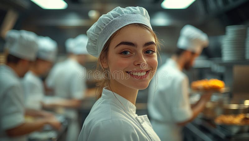 Smiling Chef in a Busy Kitchen Stock Illustration - Illustration of ...