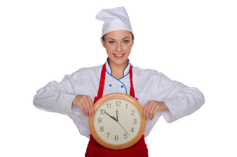 Smiling Chef with a Clock in His Hands Stock Image - Image of shot ...