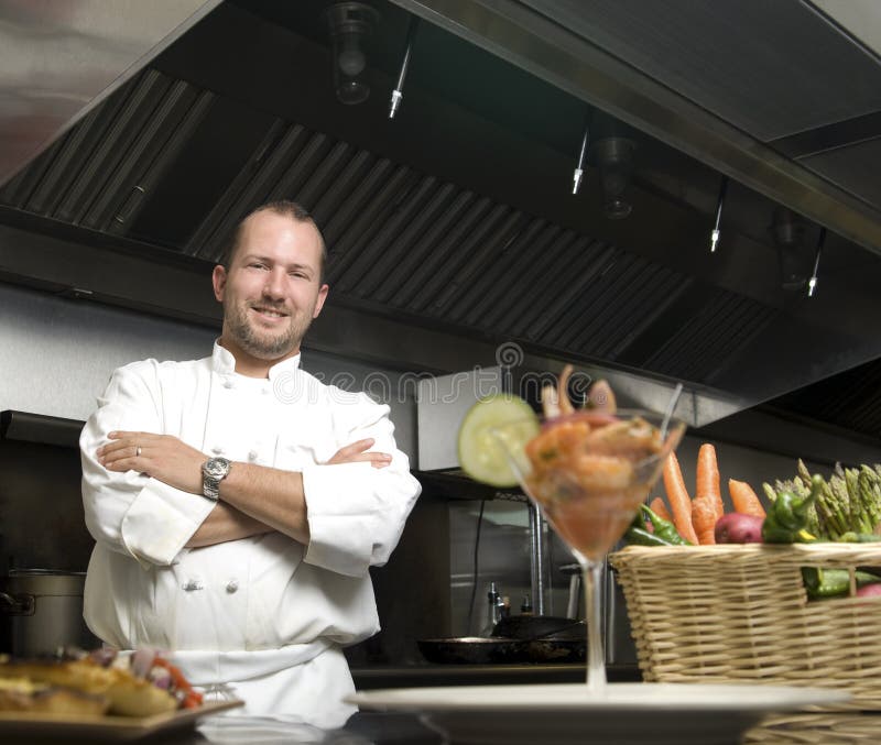 Smiling Chef with Fresh Vegetables Stock Photo - Image of confident ...
