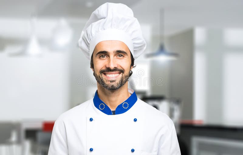 Smiling Chef in His Kitchen Stock Photo - Image of international ...