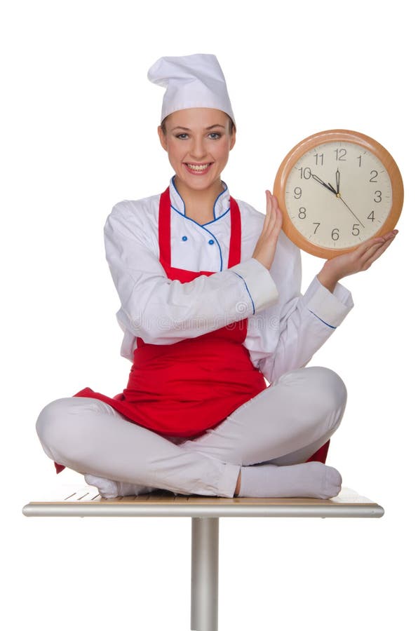 Smiling Chef Holding a Clock Stock Image - Image of horologe, activity ...