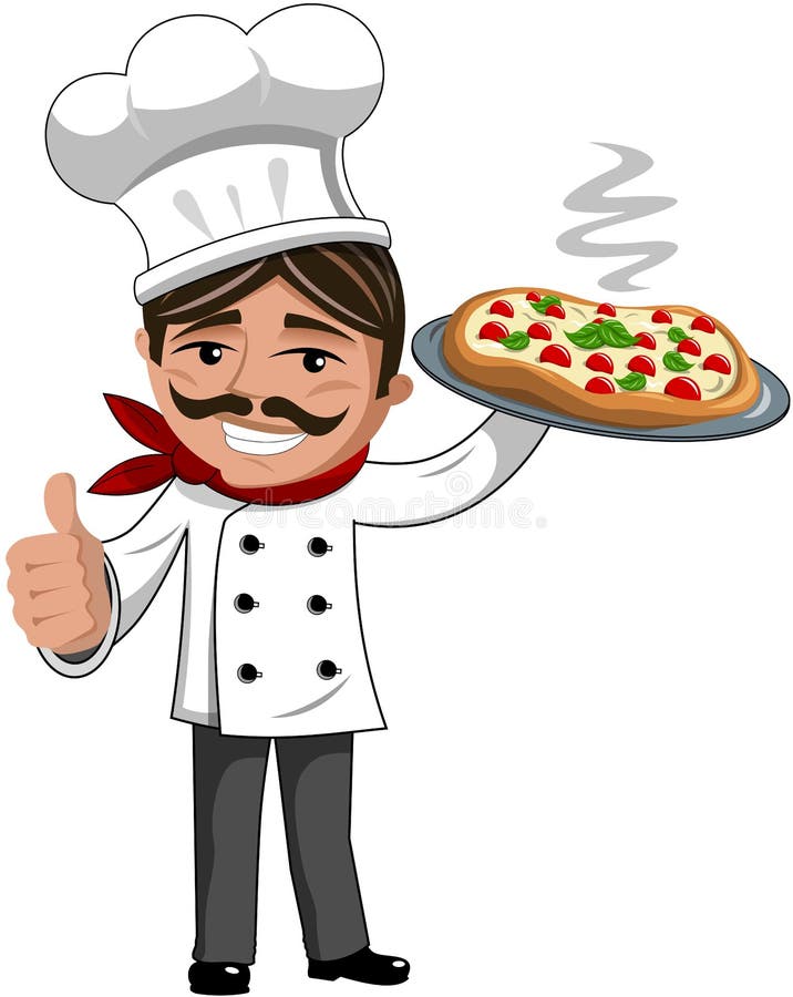 Smiling Chef Serving Italian Pizza Stock Vector - Illustration of ...