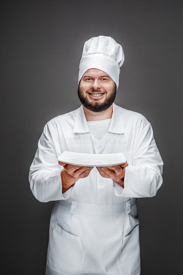 Smiling Chef With Empty Board Showing OK Gesture Stock Photo - Image of ...