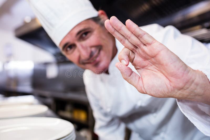 Smiling Chef Showing Ok Sign Stock Image - Image of focus, caucasian ...