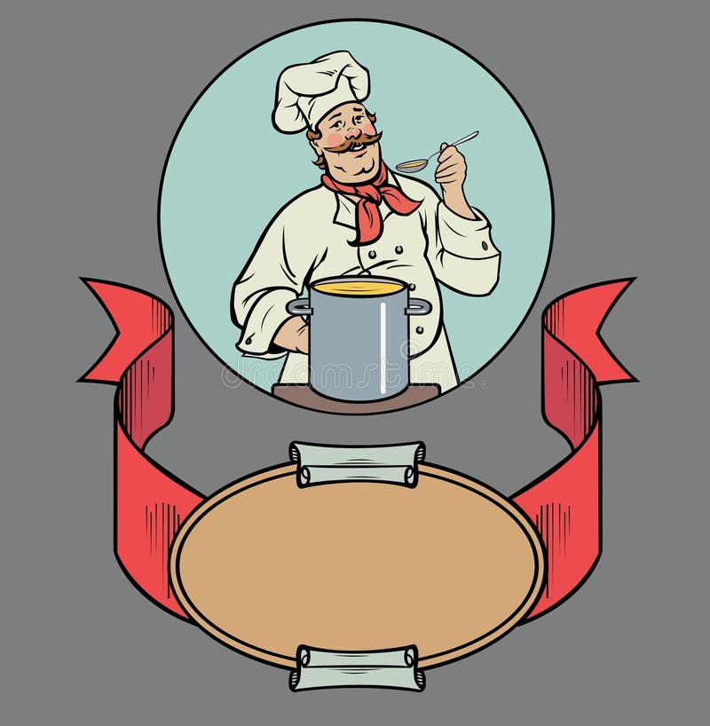 Smiling chef with soup stock vector. Illustration of smiling - 65970300