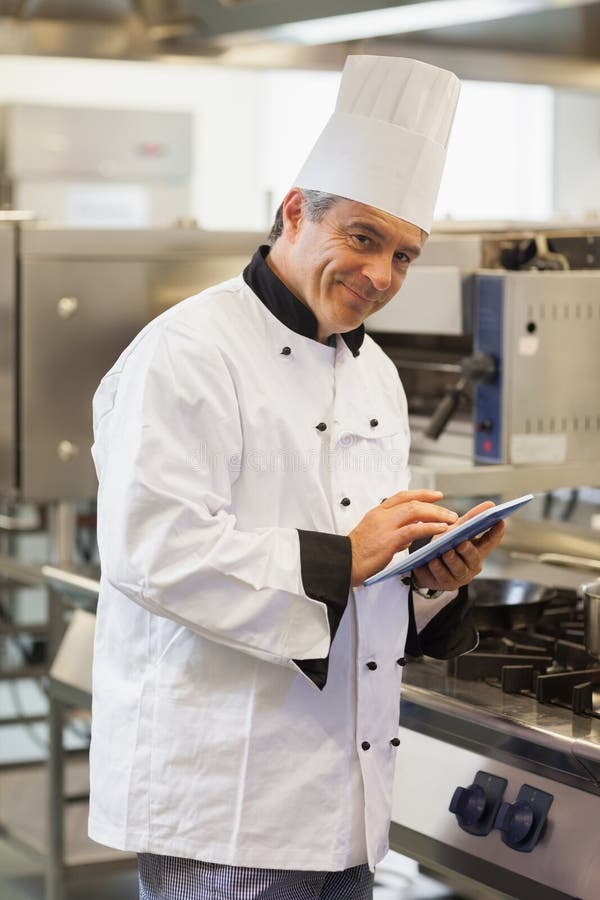 Smiling Chef Using Digital Tablet Stock Image - Image of happy, cuisine ...