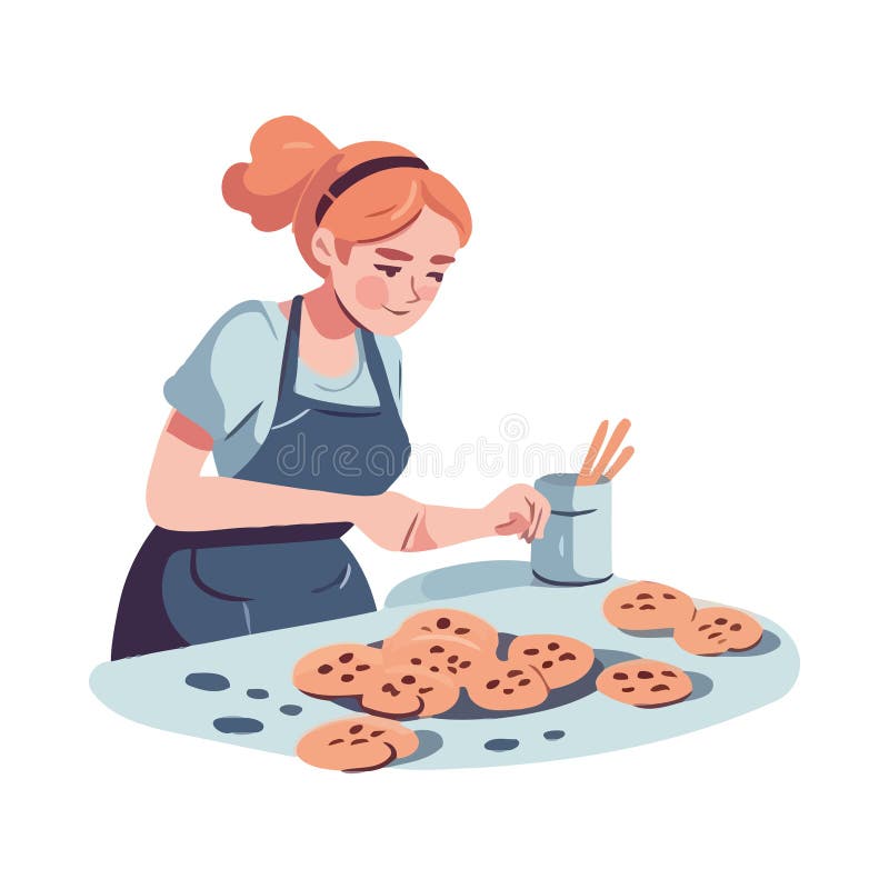 Smiling Chef Working on Sweet Chocolate Cookies Stock Vector ...