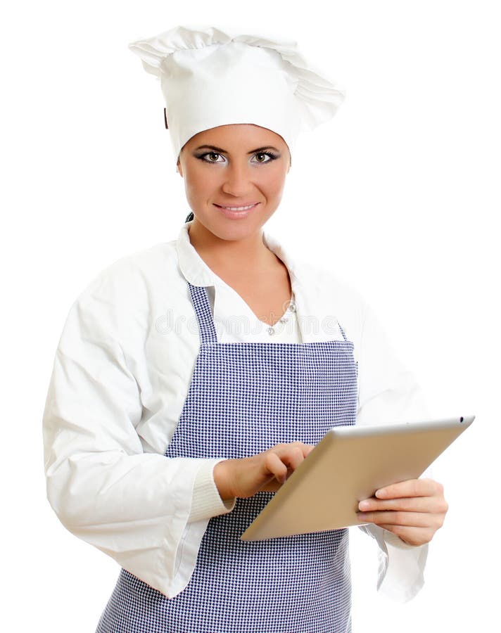 Smiling Chief Cook with Tablet Computer. Stock Photo - Image of ...