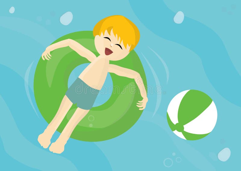 Boy in pool with tube stock vector. Illustration of tube - 19563320