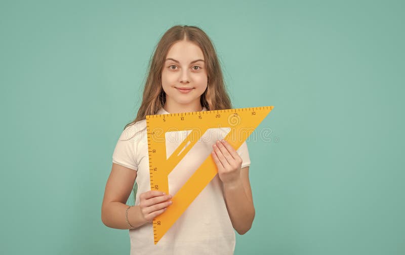 Smiling Child with Math Triangle Measuring Tool Stock Photo - Image of ...