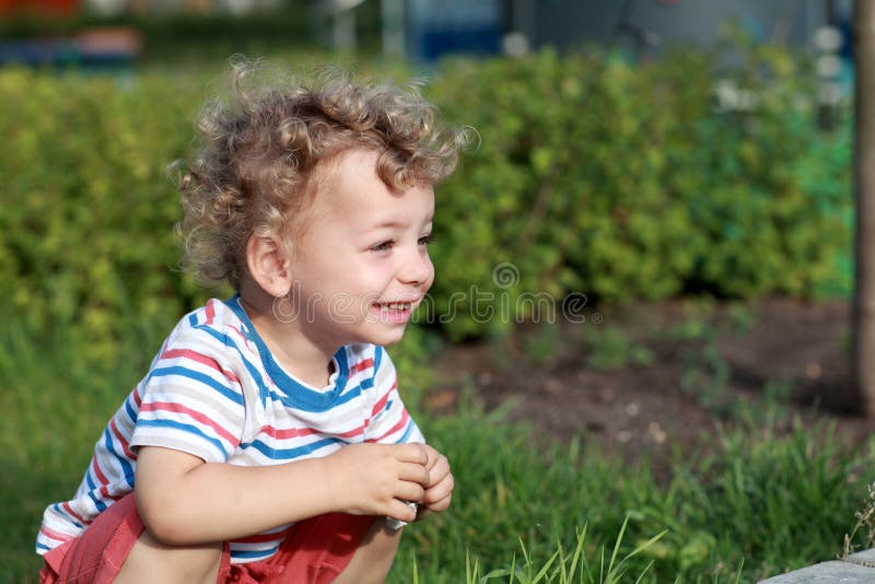 Smiling child outdoor stock image. Image of meadow, childhood - 33193779