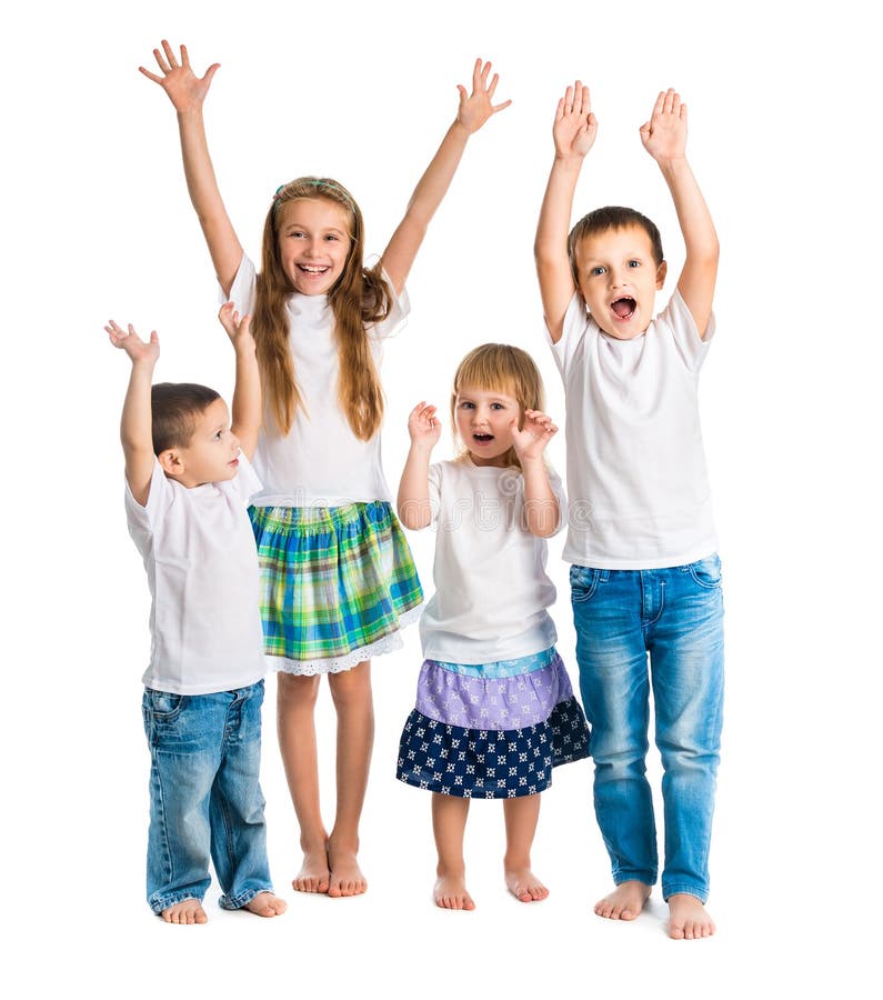 Smiling Children with Arms Up Stock Photo - Image of little, joyful ...