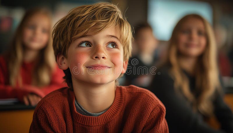 Smiling Children in Classroom Learning and Having Fun Generated by AI ...
