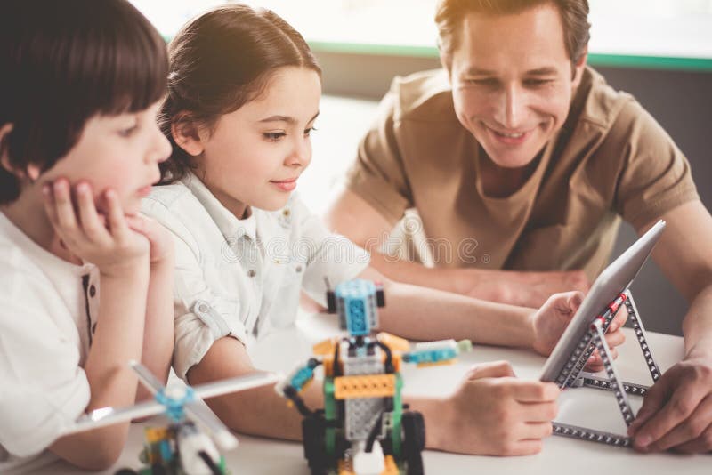 Positive Kids Using Digital Device Stock Photo - Image of modern ...