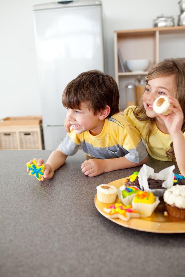 Smiling Children Showing Their Cookies Stock Image - Image of child ...