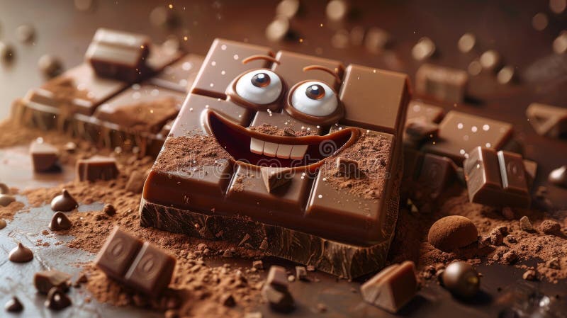 Smiling Chocolate Bar Covered in Cocoa Powder Stock Image - Image of ...