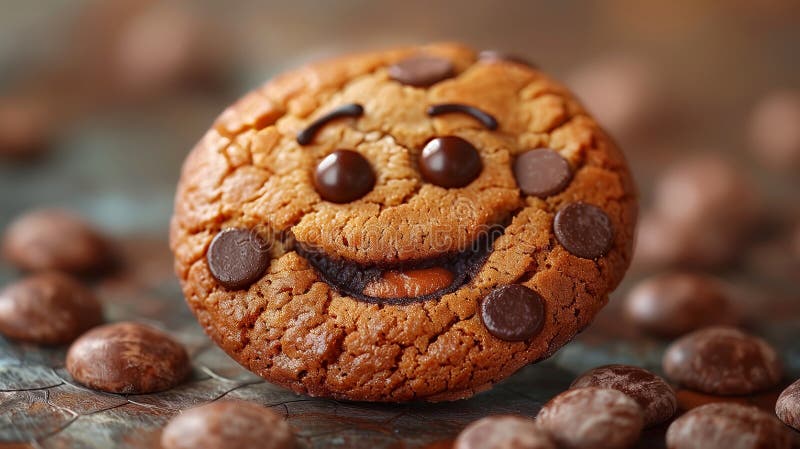 Smiling Chocolate Chip Cookie with Chocolate Chips Stock Image - Image ...