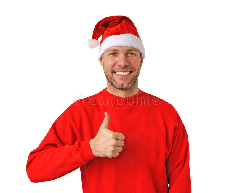 Smiling Christmas Man Wearing a Santa Hat Stock Photo - Image of beard ...