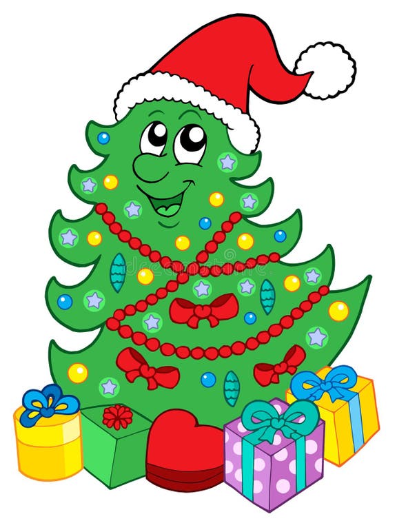 Smiling Christmas Tree with Gifts Stock Vector - Illustration of ...