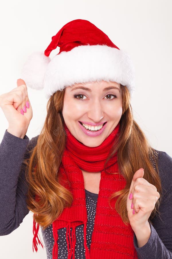 Smiling Christmas Woman on White Stock Photo - Image of excited, full ...