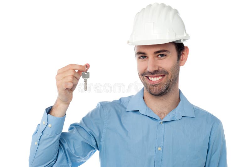 Smiling Civil Engineer Holding Key Stock Image - Image of contractor ...