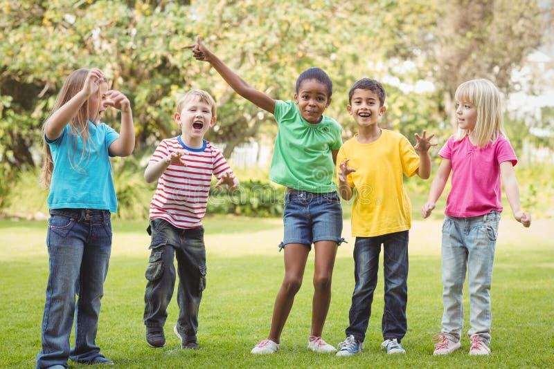 Smiling Classmates Cheering and Standing in a Row Stock Image - Image ...
