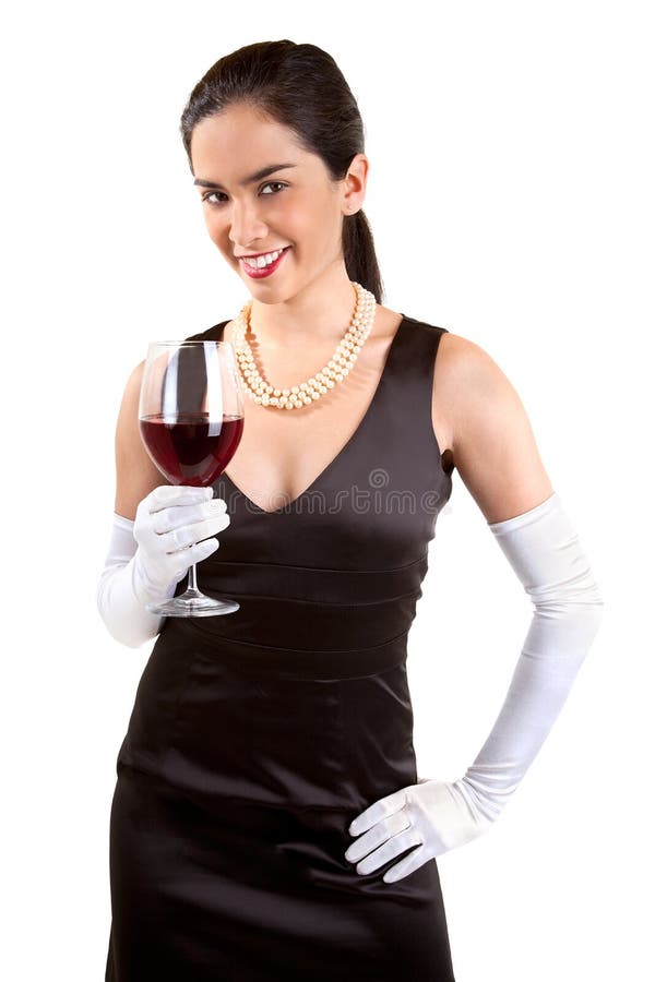 Smiling Classy Woman Holding a Glass of Red Wine Stock Photo - Image of ...