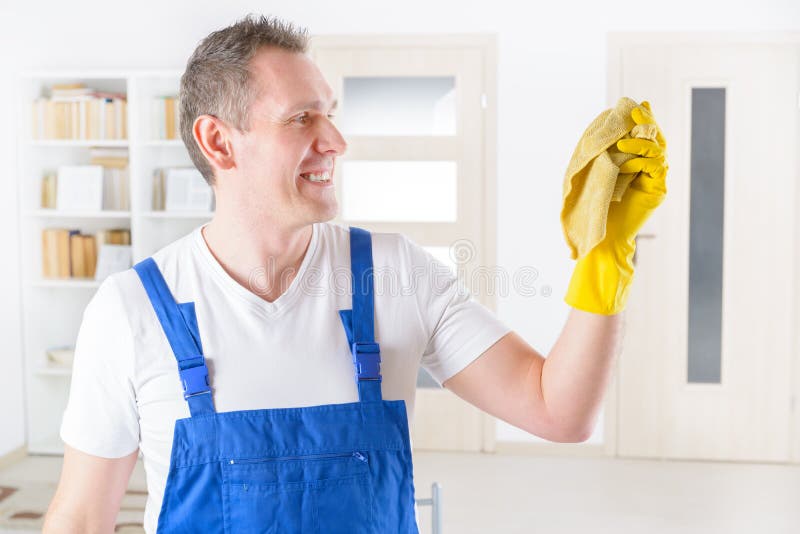 Smiling Cleaner at the Office Stock Image - Image of employed, clean ...