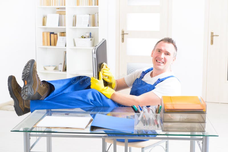 Smiling Cleaner at the Office Stock Image - Image of person ...