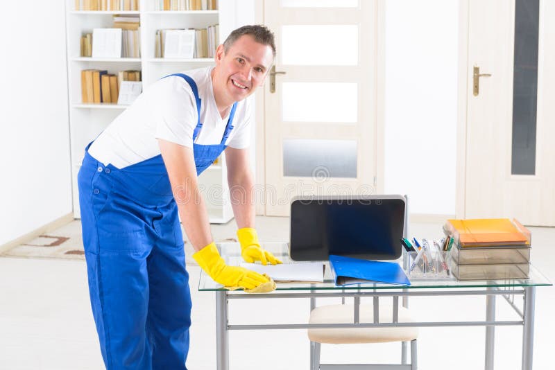 Smiling Cleaner at the Office Stock Image - Image of interior, cleaning ...