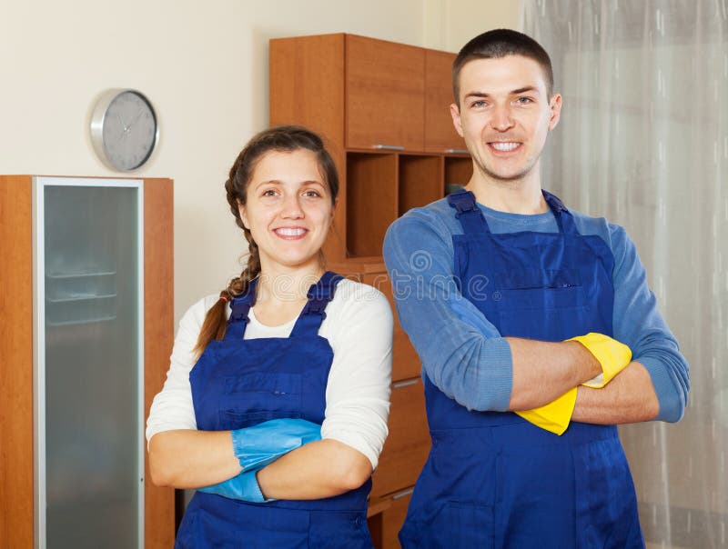 Smiling Cleaners Cleaning Living Room Stock Image - Image of house ...