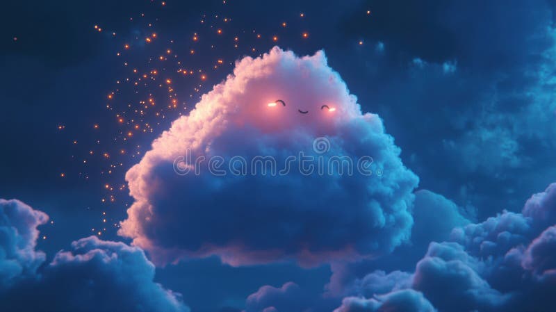 Smiling Cloud with Fireworks at Night Stock Illustration - Illustration ...