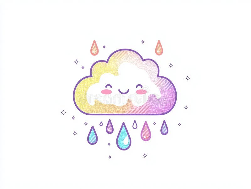 A Smiling Cloud with Raindrops Falling , Coloring Page for Kids Stock Illustration ...