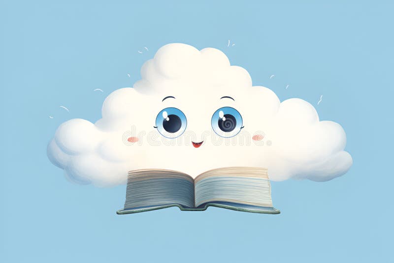 Smiling Cloud is Reading a Book, Illustration Stock Image - Image of ...
