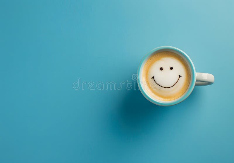 Smiling Coffee Mug on Blue Background Stock Illustration - Illustration ...