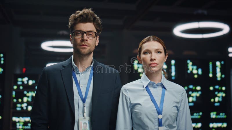 Smiling Colleagues Posing Data Center Closeup. Software Engineers ...