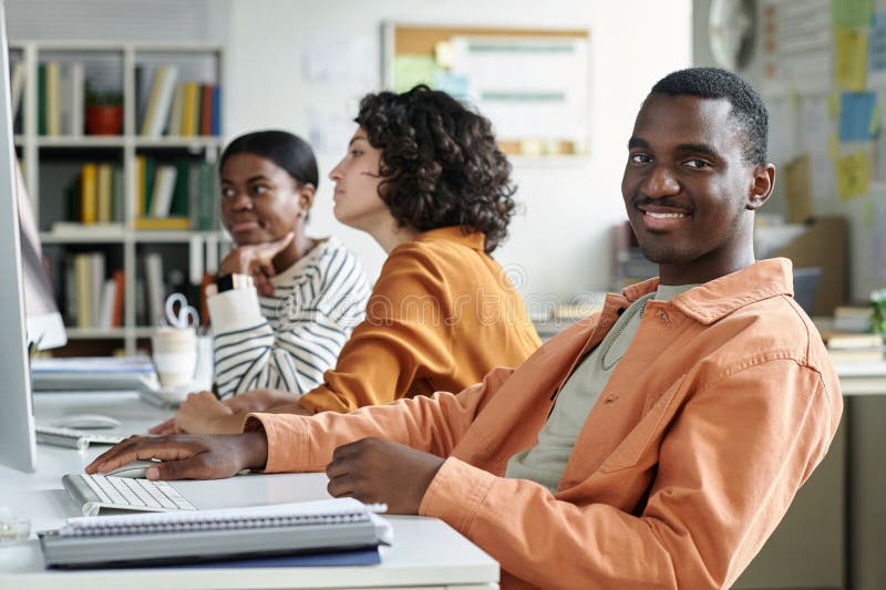 Smiling Colleagues Working in Modern Office Environment Stock Image ...