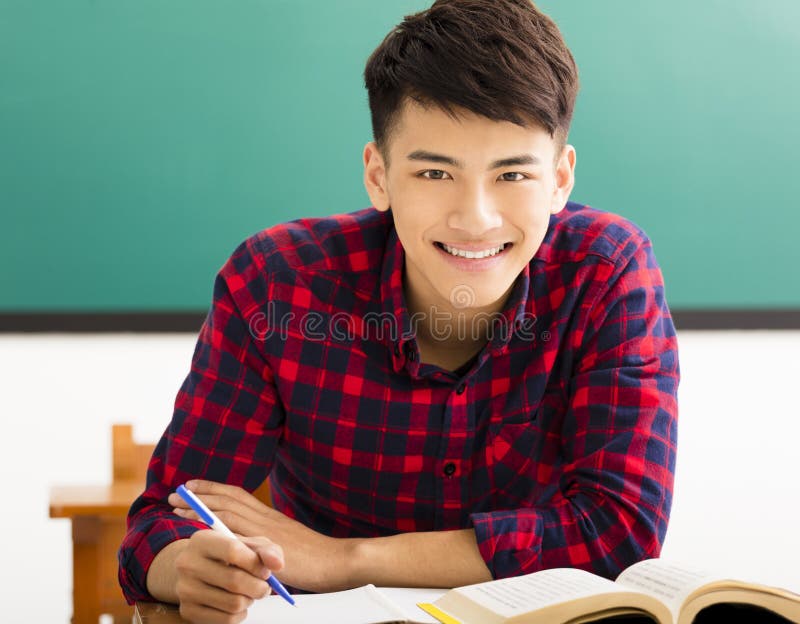 Smiling College Student in University Classroom Stock Photo - Image of ...