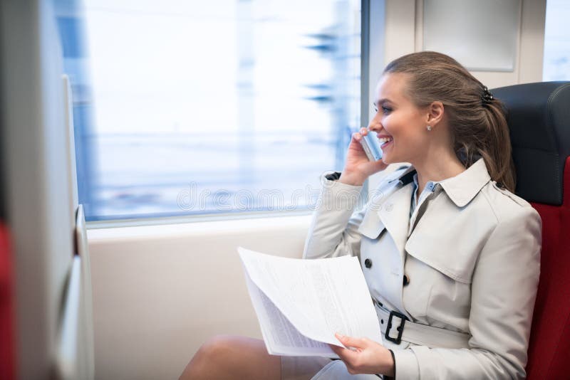 Smiling Commuter Standing in Train Stock Image - Image of fashion ...