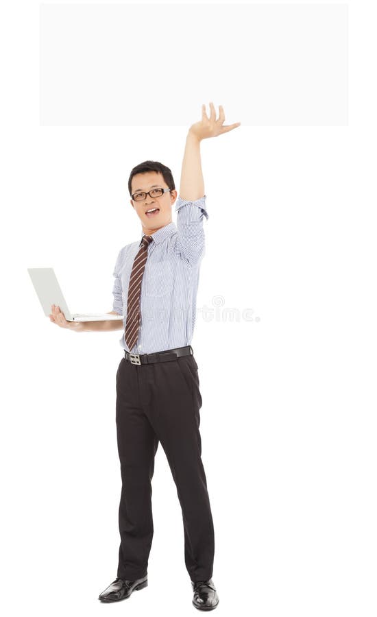 Smiling Computer Engineer Holding Laptop and White Board Stock Photo ...